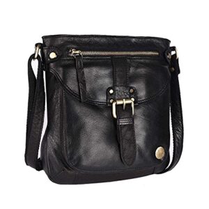 lederbuck real leather small crossbody handbags & purses for women – crossover over the shoulder bag (black)