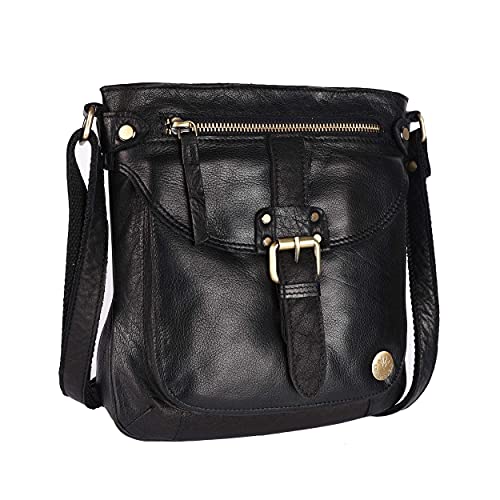 LEDERBUCK Real Leather Small Crossbody Handbags & Purses for Women - Crossover over the Shoulder Bag (Black)