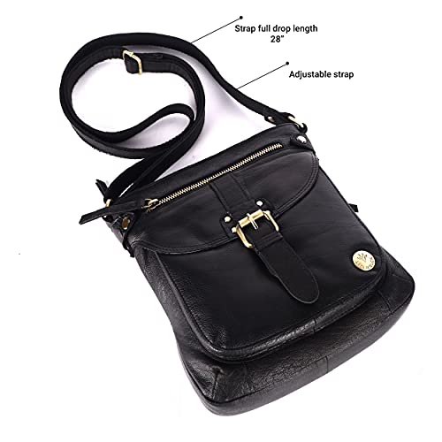 LEDERBUCK Real Leather Small Crossbody Handbags & Purses for Women - Crossover over the Shoulder Bag (Black)