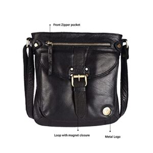 LEDERBUCK Real Leather Small Crossbody Handbags & Purses for Women - Crossover over the Shoulder Bag (Black)