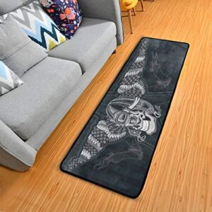 skull with vintage motorcycle runner rug floor mat non-skid kitchen rug soft area rug for bathroom entryway hallway dining living room