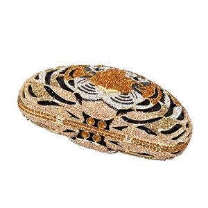 Bling Diamond Tiger Clutch Evening Bags For Women Formal Party Crystal Purse Wedding Handbag (Gold)