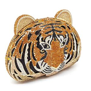 Bling Diamond Tiger Clutch Evening Bags For Women Formal Party Crystal Purse Wedding Handbag (Gold)