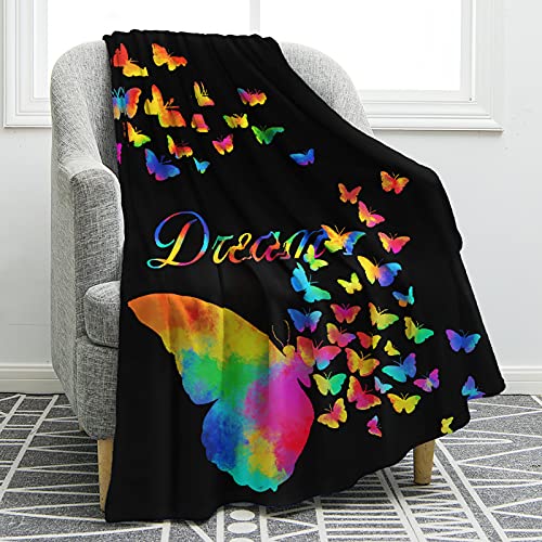 Jekeno Colorful Butterfly Blanket Comfort Warm Soft Throw Black Blanket Cozy for Bedroom Couch Sofa 50"x60"