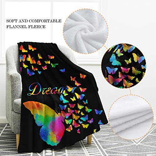 Jekeno Colorful Butterfly Blanket Comfort Warm Soft Throw Black Blanket Cozy for Bedroom Couch Sofa 50"x60"