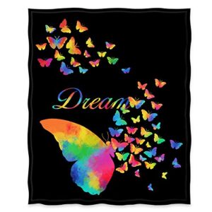 Jekeno Colorful Butterfly Blanket Comfort Warm Soft Throw Black Blanket Cozy for Bedroom Couch Sofa 50"x60"