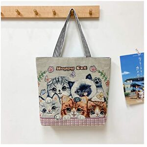 Cat Canvas Tote Bag for Women and Girls Ecofriendly Shoulder Bag,Zipper Shopping bags with Interior Pocket,school Bags