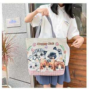 Cat Canvas Tote Bag for Women and Girls Ecofriendly Shoulder Bag,Zipper Shopping bags with Interior Pocket,school Bags