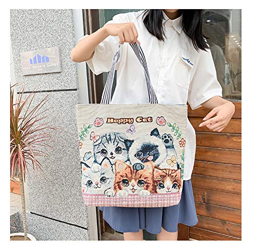 Cat Canvas Tote Bag for Women and Girls Ecofriendly Shoulder Bag,Zipper Shopping bags with Interior Pocket,school Bags