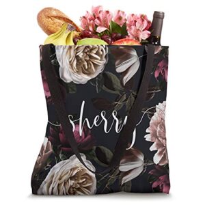 Sherry - Elegant Floral Rose & Peony Personalized Name Tote Bag