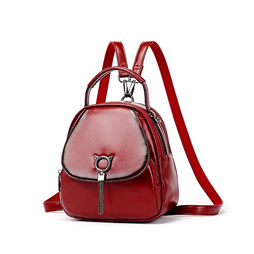 Mn&Sue Fashion Vegan Leather Dual Use Backpack Purse for Women Convertible Shoulder Satchel Bag (Red)