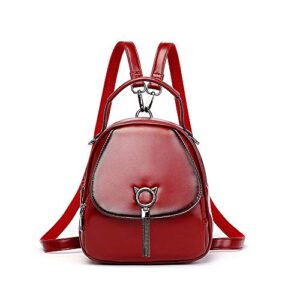 Mn&Sue Fashion Vegan Leather Dual Use Backpack Purse for Women Convertible Shoulder Satchel Bag (Red)