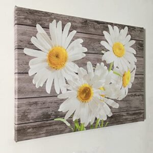 taomi white daisy flowers picture bedroom bathroom wall art yellow daisy flower wood grain canvas print 12×16 rustic farmhouse floral artwork for living room office home decor ready to hang