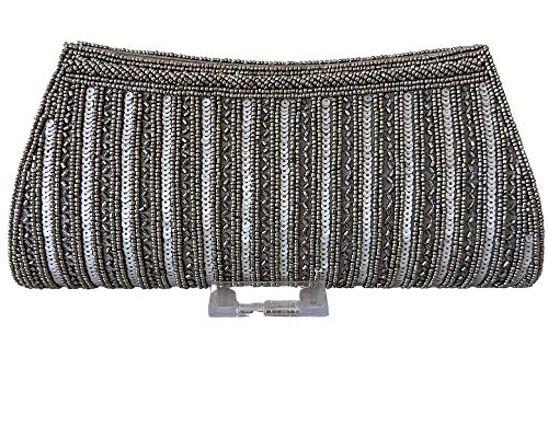 CRAFT BAZAAR Women's Handmade Beaded Wristlet Clutch Purse Sequin Evening Clutch For Brides Weddings Parties (Gray)