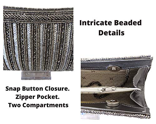 CRAFT BAZAAR Women's Handmade Beaded Wristlet Clutch Purse Sequin Evening Clutch For Brides Weddings Parties (Gray)