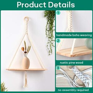 Easever Macrame Hanging Shelf, 2 Pack Wood Shelves Plant Hangers for Wall Window, Boho Shelves Wall Hanging Decor for Living Room Bedroom Bathroom Farmhouse