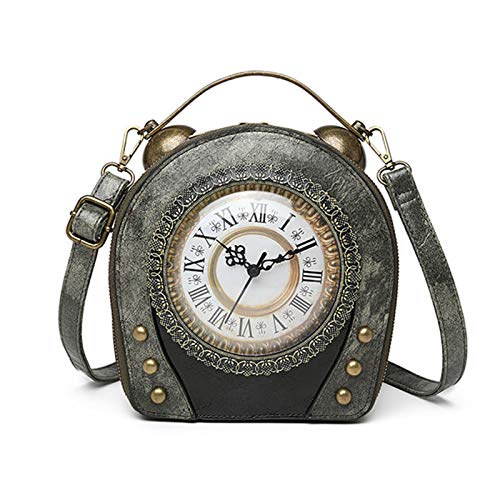 Real Working Clock Handbags Purse Antique Steampunk Shoulder Bag PU Messenger Bag