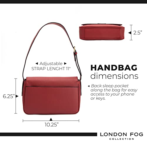 LONDON FOG ASTOR Texture Shoulder Bag for Women with Adjustable Strap - Red Texture