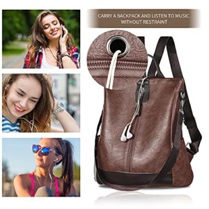 ROOSALANCE Women Backpack Waterproof Anti-theft Lightweight PU Leather Fashion Purse Shoulder Bag Travel Backpack Ladies (Coffee Brown)