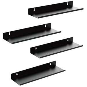 veckle bathroom shelf, floating shelves set of 4, wall mounted modern rustic shelf ledge, metal wall shelve 15 in w x 4.5 in d, black