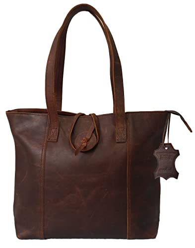 Madosh Genuine Leather BrownTote Bag Women Shoulder Rustic Handbag Casual Purse