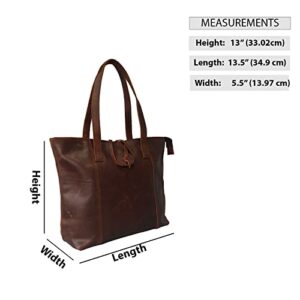 Madosh Genuine Leather BrownTote Bag Women Shoulder Rustic Handbag Casual Purse