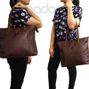 Madosh Genuine Leather BrownTote Bag Women Shoulder Rustic Handbag Casual Purse