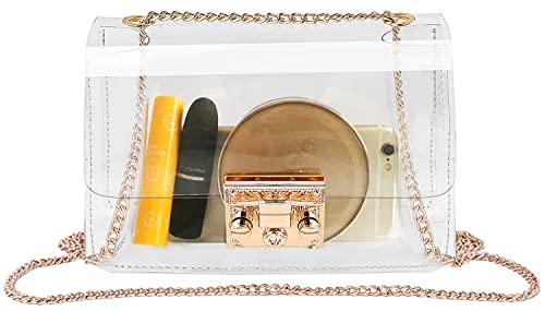 N/C Clear Crossbody Purse Bag, Shoulder Handbag pouch Stadium/Concert Venues Approved Clear Bag for Women (GO) Gold