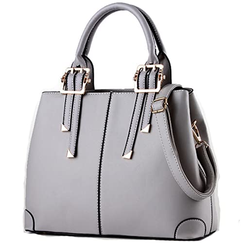 Dayfine Women Top Handle Handbags Faux Leather Satchel Handbags Tote Bags Zipper Purse Shoulder Crossbody Bag for Ladies -Gray