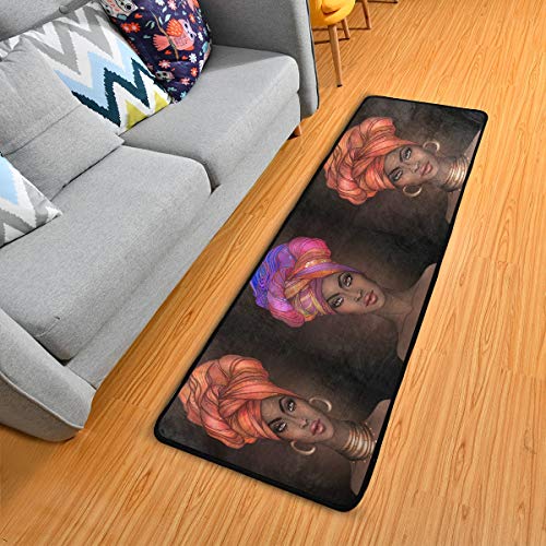 African American Woman Runner Rug Floor Mat Non-Skid Kitchen Rug Soft Area Rug for Bathroom Entryway Hallway Dining Living Room