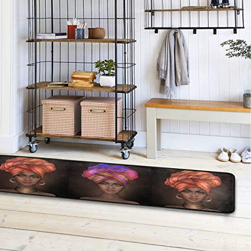 African American Woman Runner Rug Floor Mat Non-Skid Kitchen Rug Soft Area Rug for Bathroom Entryway Hallway Dining Living Room