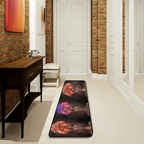 African American Woman Runner Rug Floor Mat Non-Skid Kitchen Rug Soft Area Rug for Bathroom Entryway Hallway Dining Living Room