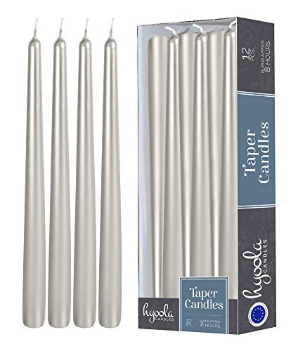 Hyoola Tall Taper Candles - 10 Inch - Metallic Titan - Dripless - 12 Pack - 8 Hour Burn Time