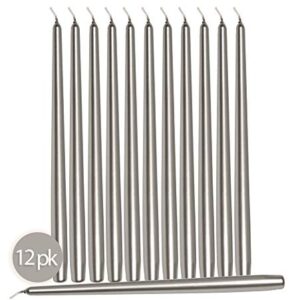 Hyoola Tall Taper Candles - 10 Inch - Metallic Titan - Dripless - 12 Pack - 8 Hour Burn Time