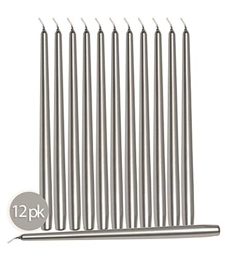 Hyoola Tall Taper Candles - 10 Inch - Metallic Titan - Dripless - 12 Pack - 8 Hour Burn Time