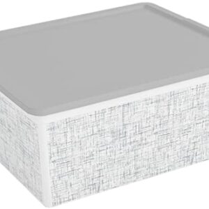 Curver Set of 4 M C Decorative Plastic Organization and Storage Box, 10.3L / 10.9 QT, White with Tweed Pattern, 4 Count