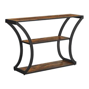 vasagle console table with curved frames and 2 open shelves, for hallway entryway living room, rustic brown + black