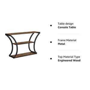 VASAGLE Console Table with Curved Frames and 2 Open Shelves, for Hallway Entryway Living Room, Rustic Brown + Black