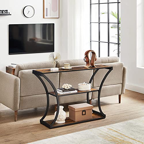 VASAGLE Console Table with Curved Frames and 2 Open Shelves, for Hallway Entryway Living Room, Rustic Brown + Black