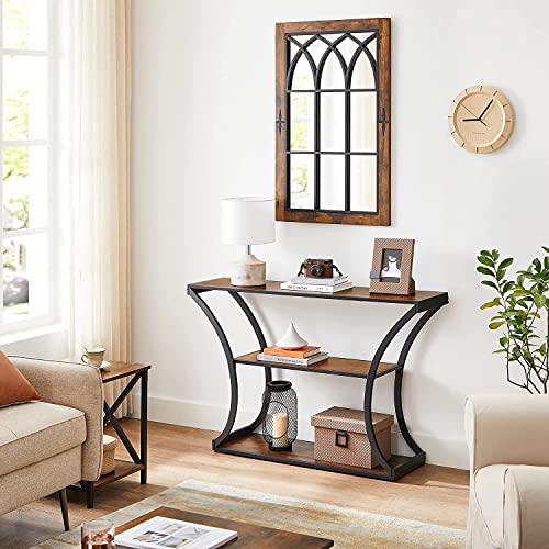 VASAGLE Console Table with Curved Frames and 2 Open Shelves, for Hallway Entryway Living Room, Rustic Brown + Black