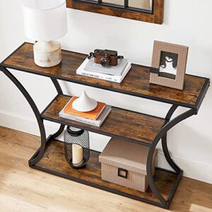 VASAGLE Console Table with Curved Frames and 2 Open Shelves, for Hallway Entryway Living Room, Rustic Brown + Black