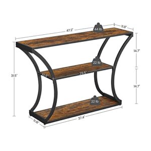 VASAGLE Console Table with Curved Frames and 2 Open Shelves, for Hallway Entryway Living Room, Rustic Brown + Black