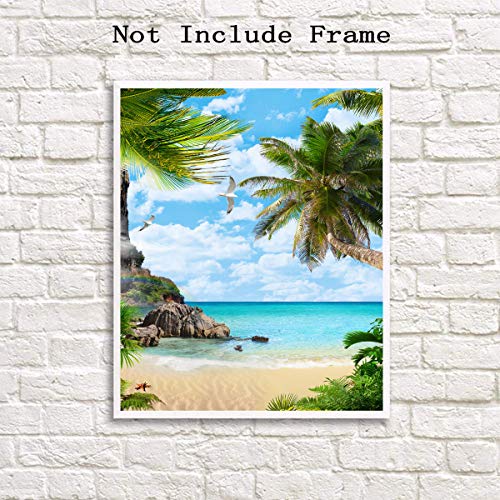 TANXM Romantic Beach Art Poster, Leaf Wall Art, Nature Wall Decor,Coconut Palm Coast Art Prints, Sea view art Decor, living room bedroom home wall Decor - No Frame,16"x24"(40.5 X 60.6 CM)