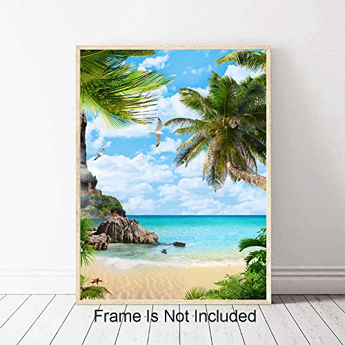 TANXM Romantic Beach Art Poster, Leaf Wall Art, Nature Wall Decor,Coconut Palm Coast Art Prints, Sea view art Decor, living room bedroom home wall Decor - No Frame,16"x24"(40.5 X 60.6 CM)