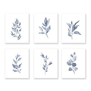 watercolor minimalist leaves wall art print– living room or bedroom decor, modern botanical plant canvas print ( set of 6 ) , unframed, 8x10 inch 2