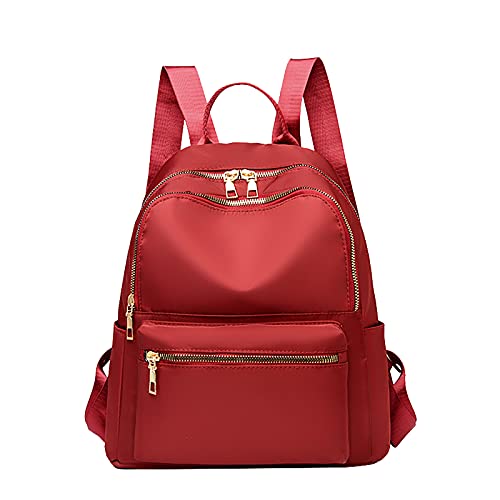 YUN Backpack Purse Women's Fashion Backpack Leather Bags Pockets Zipper Tote Handbag Durable Large Enough for Girls Ladies Oxford Cloth Travel Bags,Red,One Size