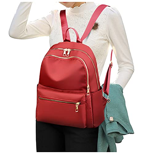 YUN Backpack Purse Women's Fashion Backpack Leather Bags Pockets Zipper Tote Handbag Durable Large Enough for Girls Ladies Oxford Cloth Travel Bags,Red,One Size