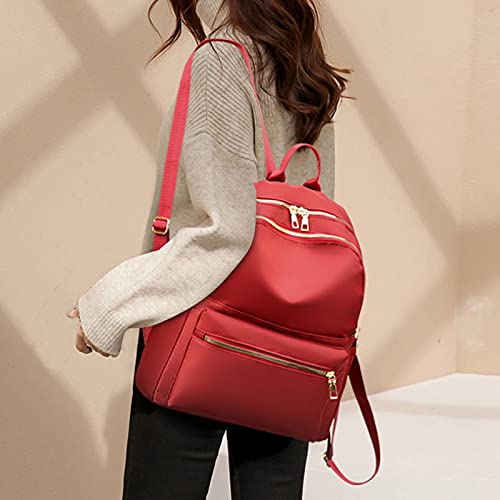 YUN Backpack Purse Women's Fashion Backpack Leather Bags Pockets Zipper Tote Handbag Durable Large Enough for Girls Ladies Oxford Cloth Travel Bags,Red,One Size