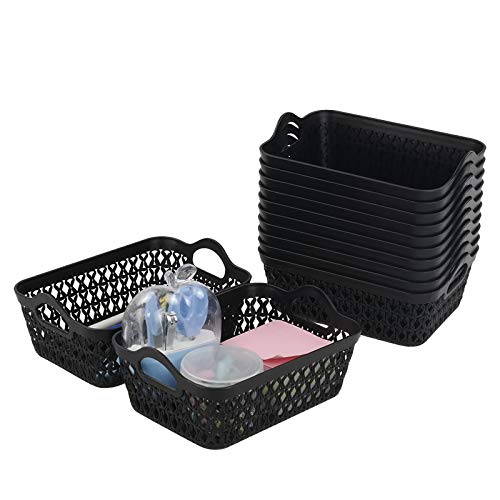 Yarebest 12-Pack Black Small Storage Basket Tray, Plastic Storage Tray