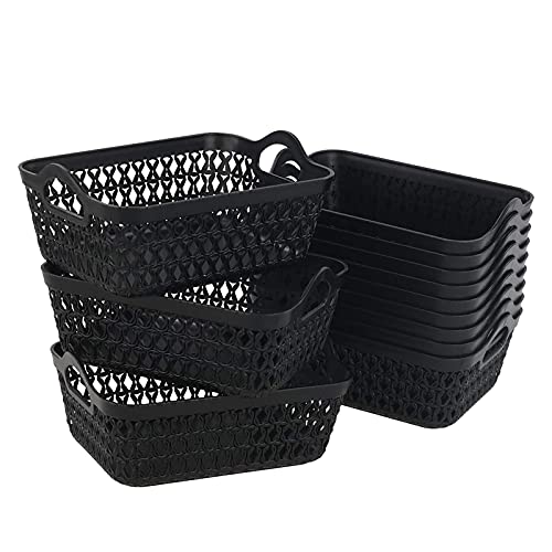 Yarebest 12-Pack Black Small Storage Basket Tray, Plastic Storage Tray